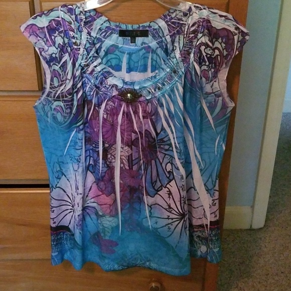 B.L.E. U. | Tops | Gorgeous Bejeweled Top By Bleu | Poshmark